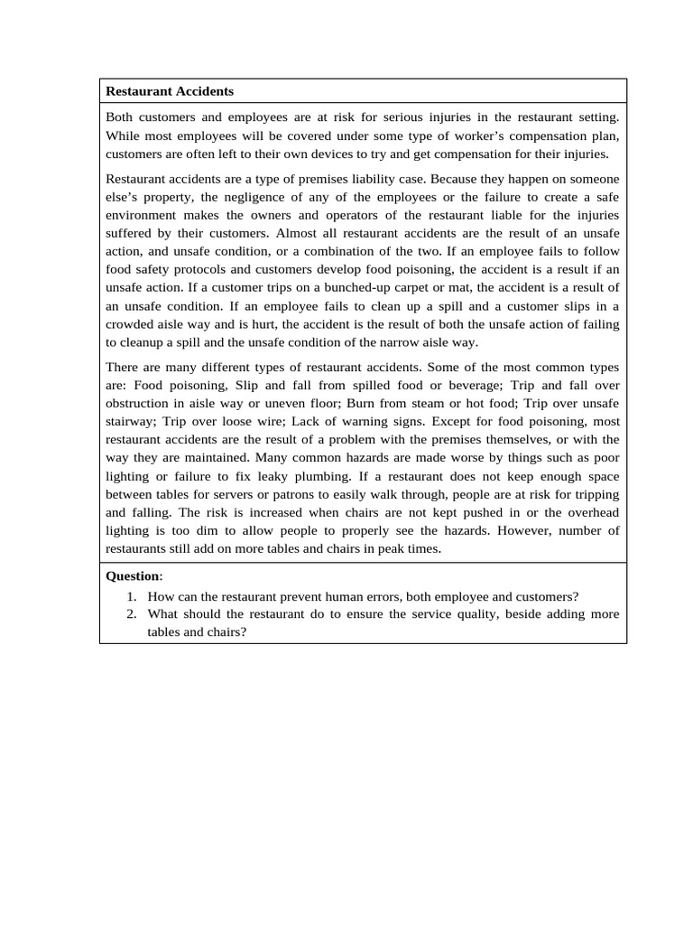 Restaurant Accidents C3 | PDF