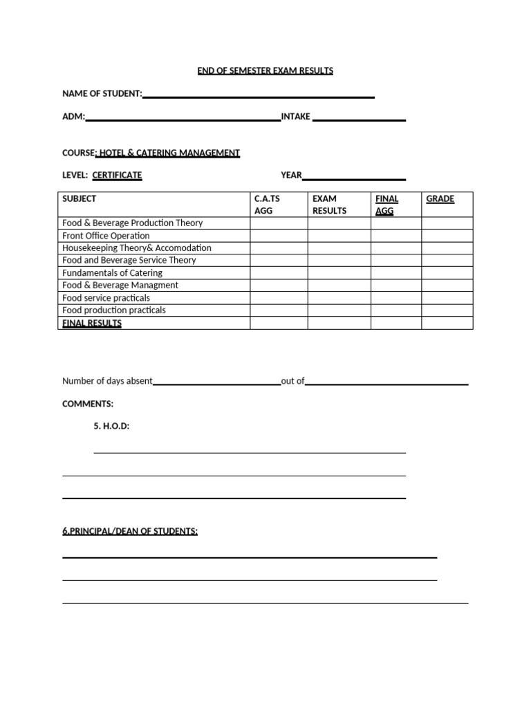End of Semester Exam Results | PDF