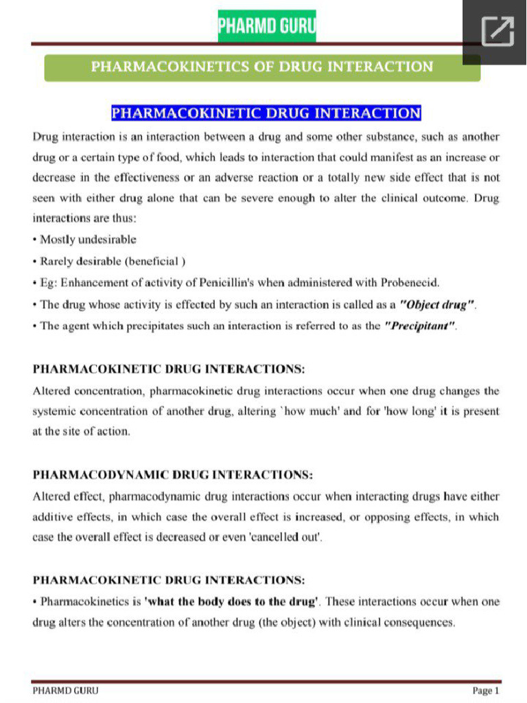 Pharmacokinetics of Drug Interactions | PDF
