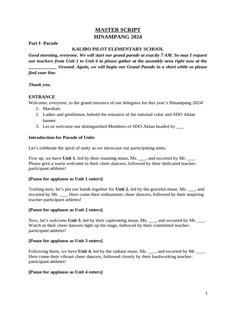 MASTER SCRIPT DIVISION HINAMPANG 2024 Final | PDF | Sports & Recreation | Lifestyle