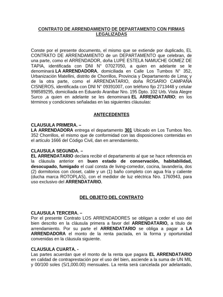 Nuevo Contrato Dpto 302 | PDF