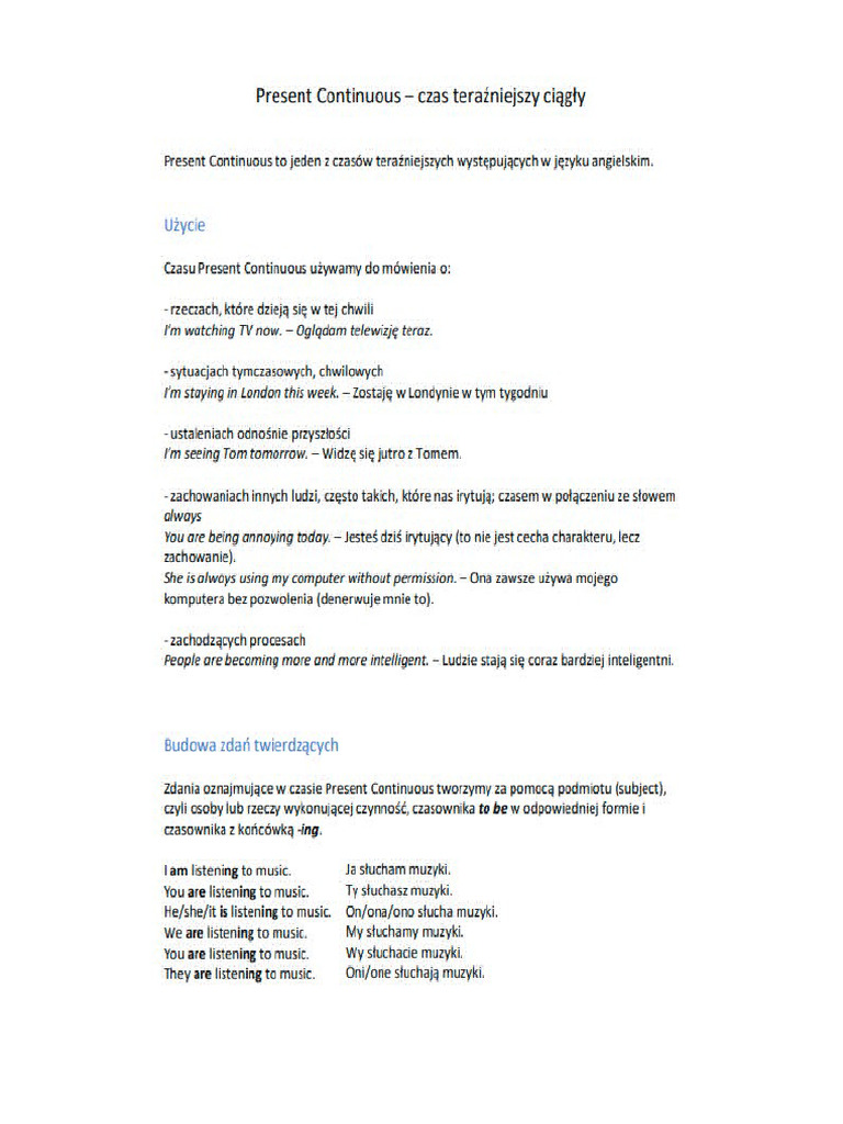 Present Continuous teoria | PDF