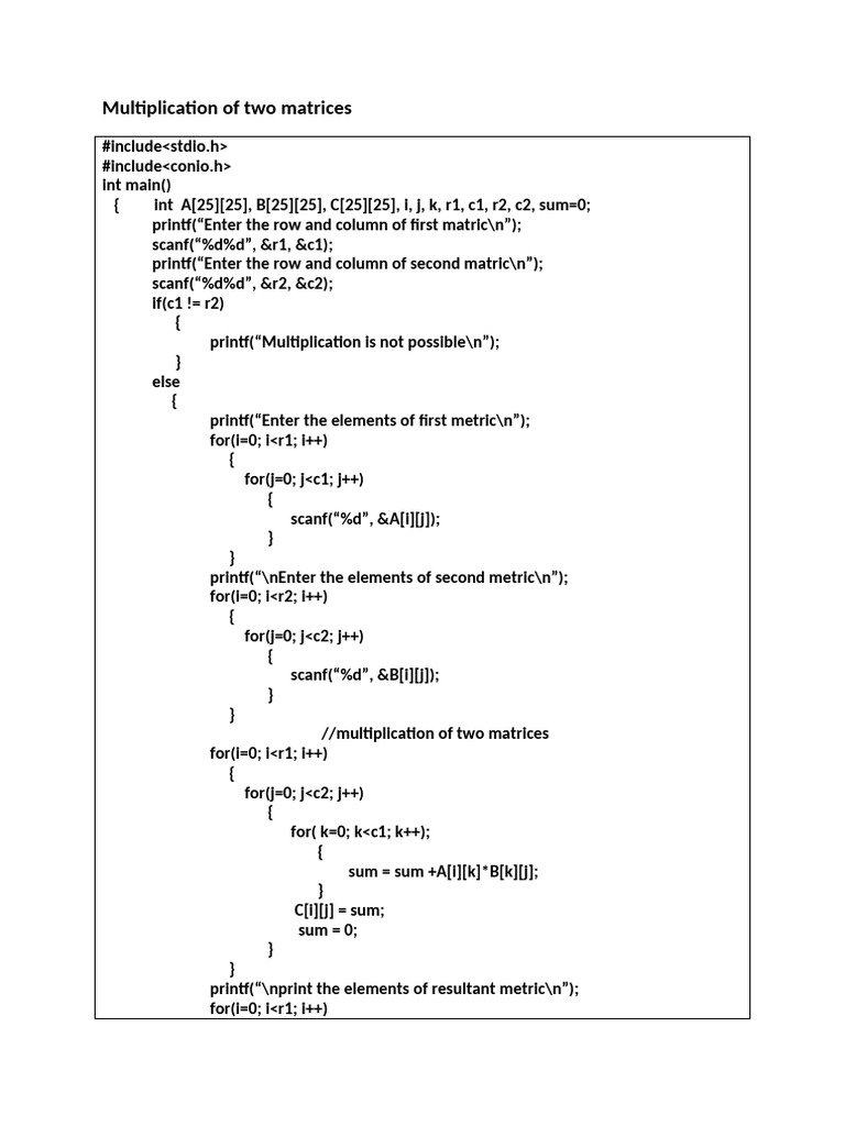 Multiplication of Two Matrices Modified | PDF