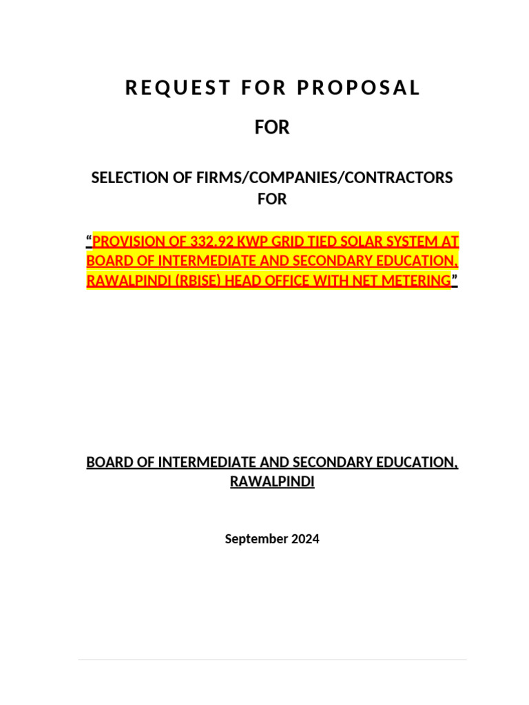 Rbise Solar Draft RFP | PDF