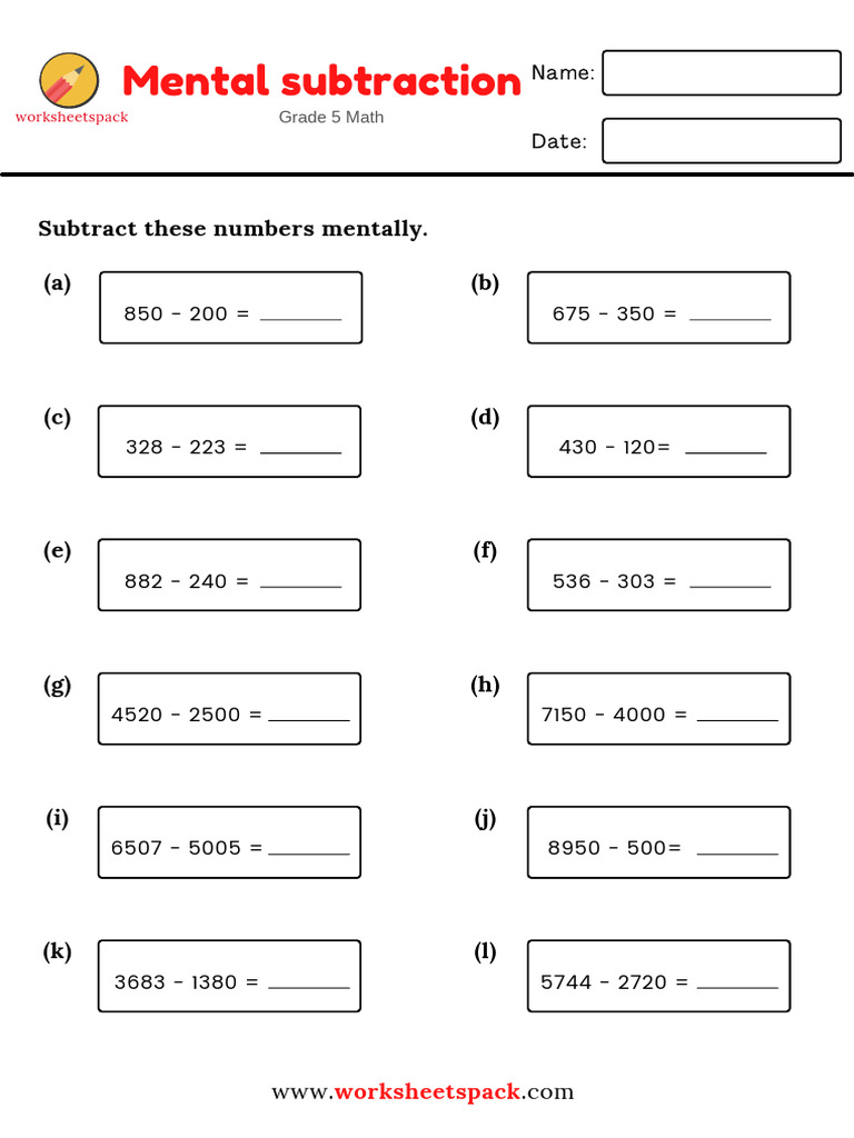 Mental Math Subtraction For Grade 5 | PDF