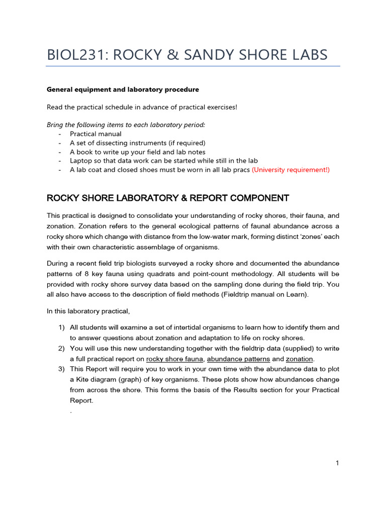 Rocky and Sandy Shore Practical Manual | PDF