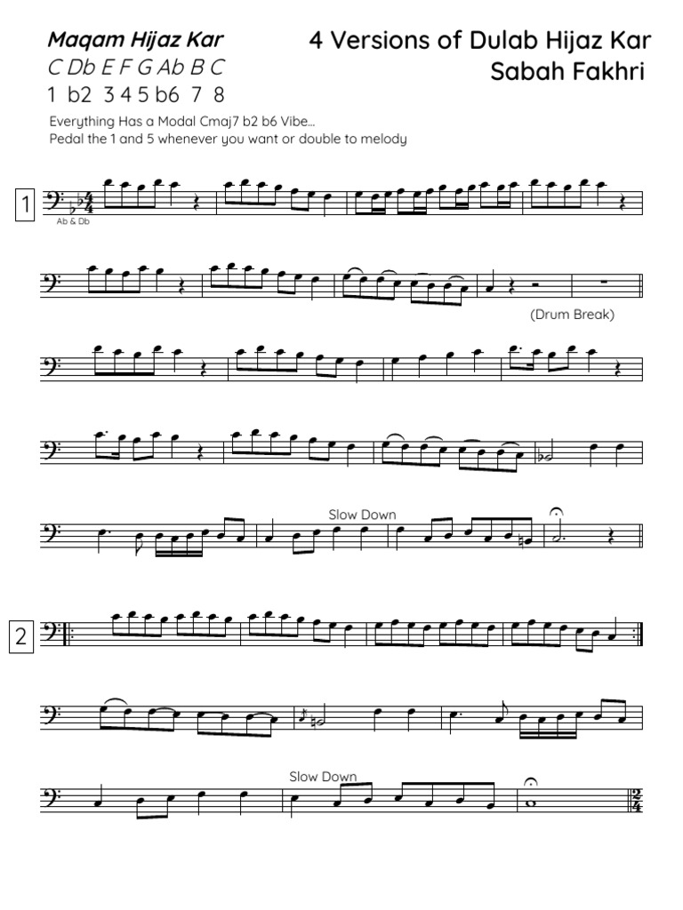 4 Version of Dulab Hijaz Kar (Bass Chart) | PDF