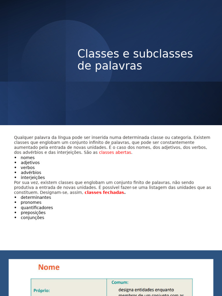 Classes e subclasses de palavras | PDF