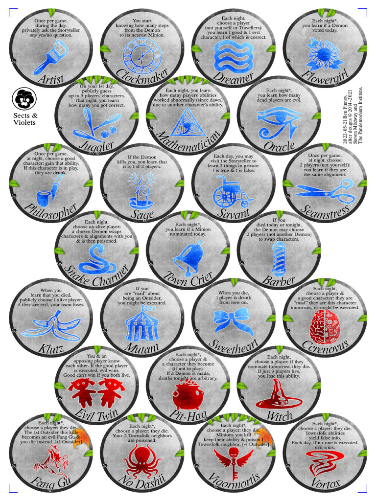 Sects and Violets - Character Tokens | PDF