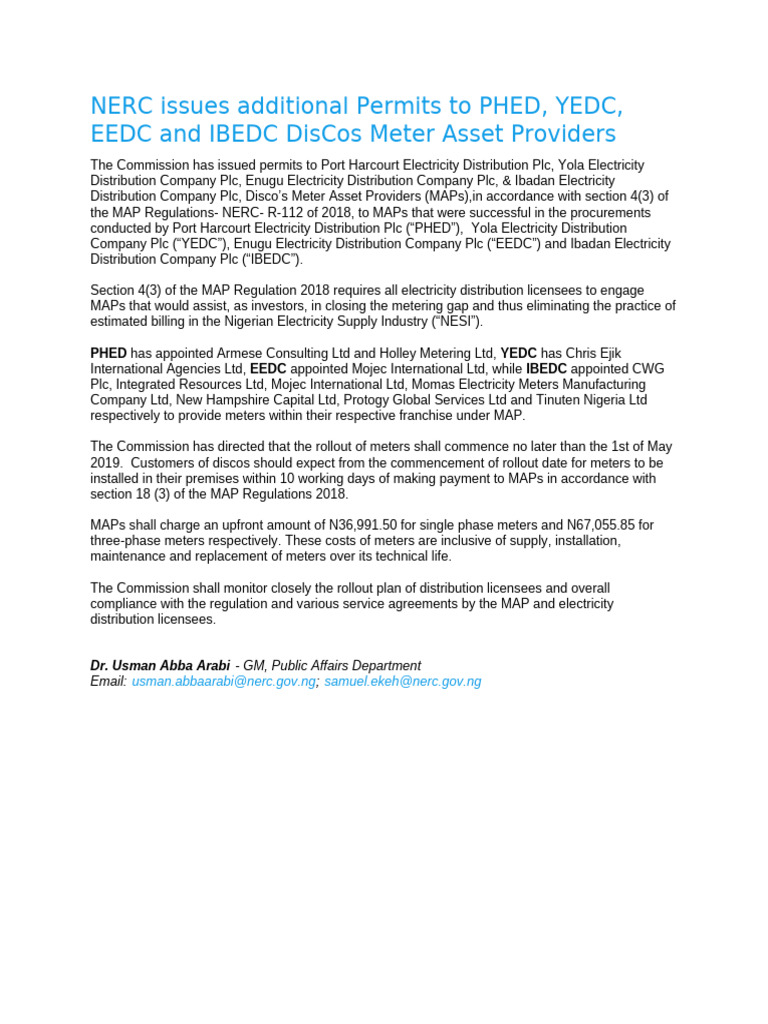 NERC Issues Additional Permits To PHED Et Al | PDF