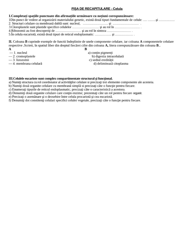 Recapitulare Celula | PDF