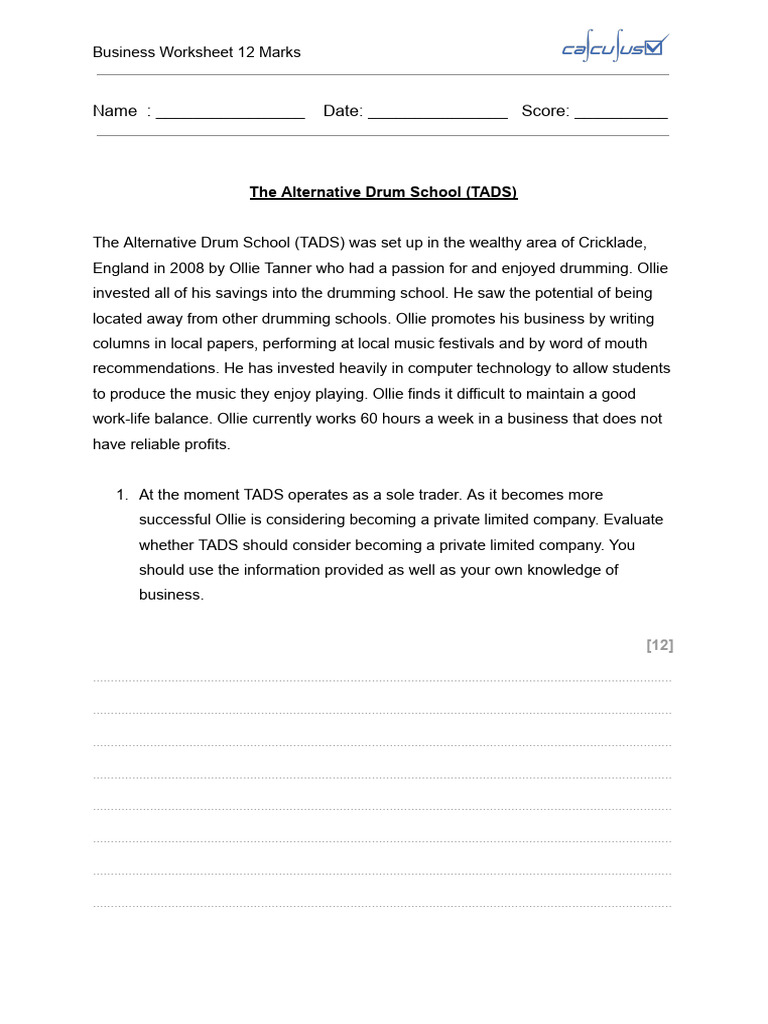 Business Worksheet 12 Marks | PDF Business Worksheet 12 Marks | PDF
