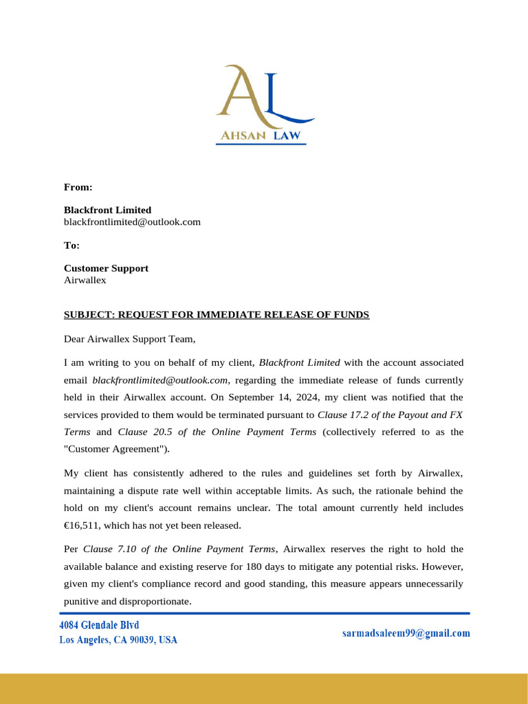 Black Front Refund Letter | PDF