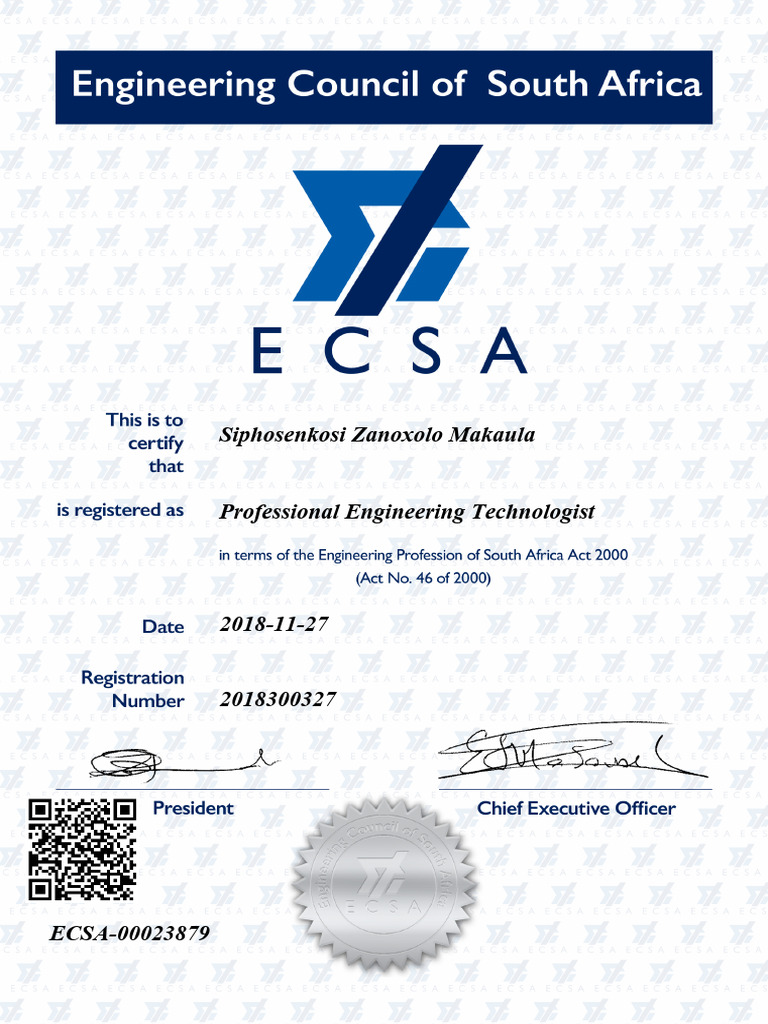 ECSA Certificate | PDF