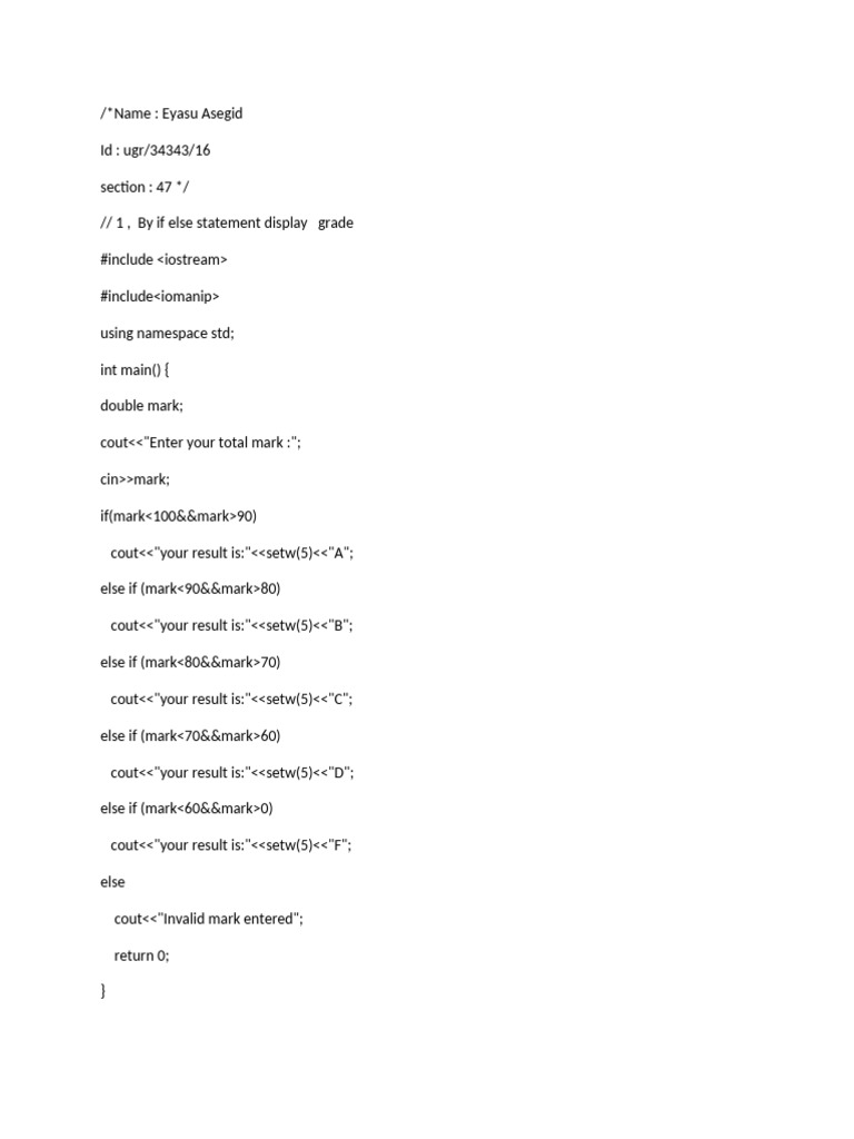 C ++ Project (Eyasu Asegid) | PDF
