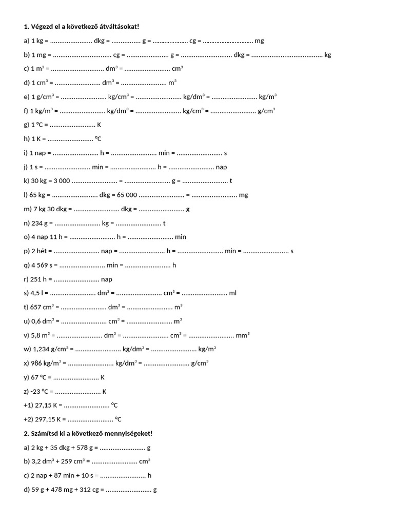 Kémiai Alapmennyiségek Feladatok | PDF