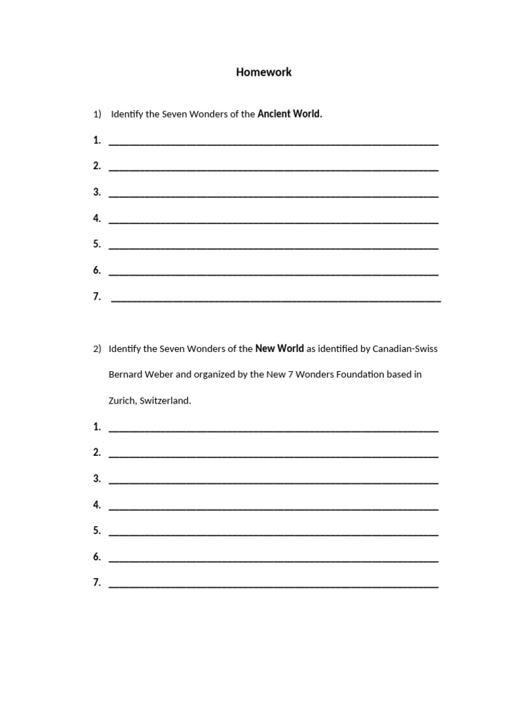 7 Wonders of The World Homework 4 | PDF