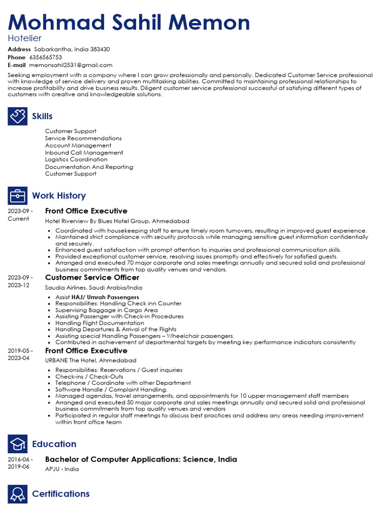 MohmadSahil Memon Resume | PDF