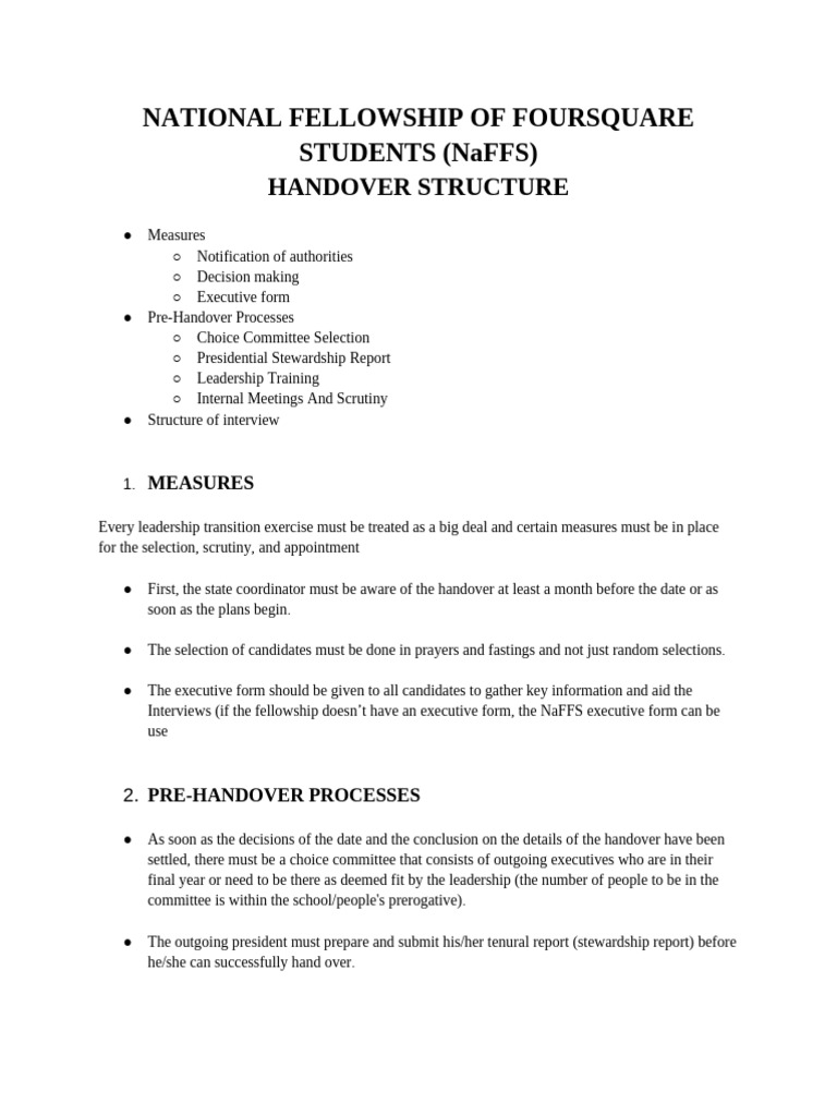 HANDOVER STRUCTURE | PDF