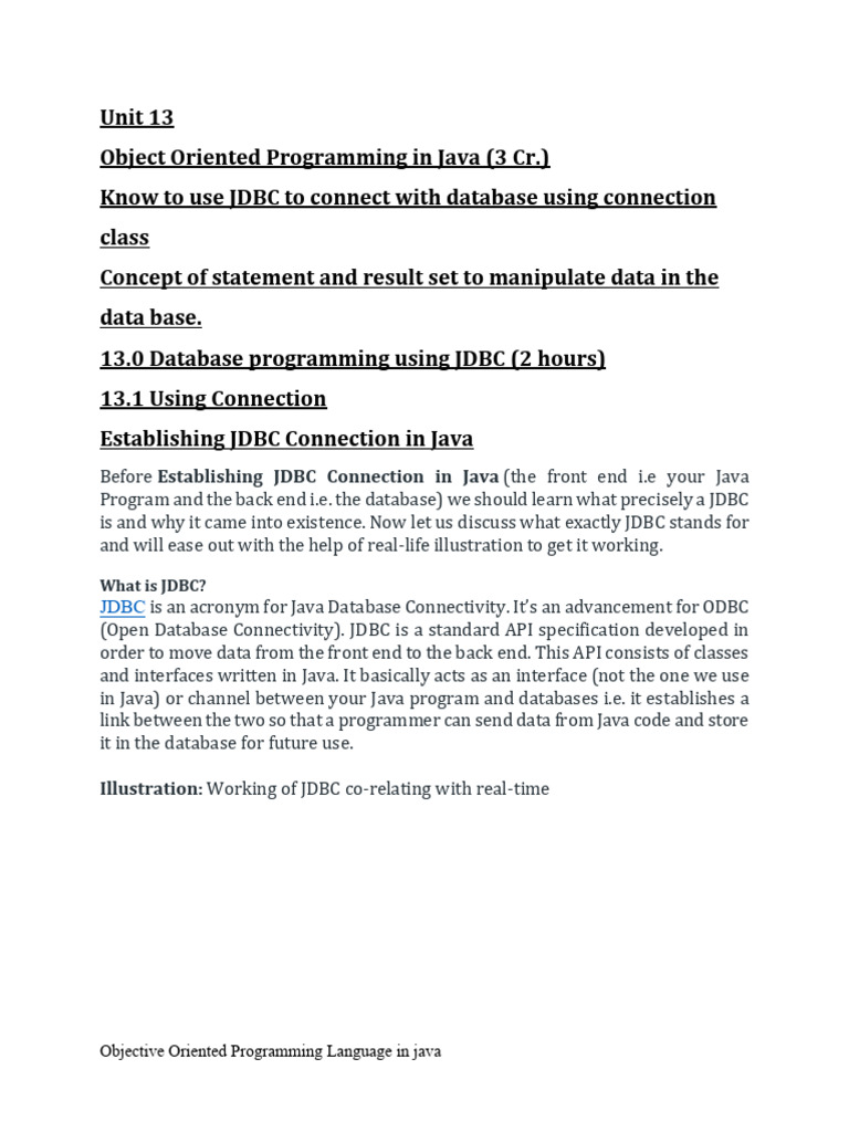 Unit 13 - Database Programming Using JDBC | PDF