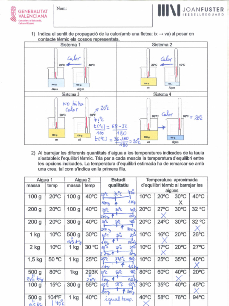 22-3eso-Tema 7-Calor-Fitxa 1-Solucions | PDF