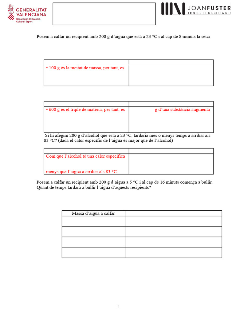 23-3 ESO - Tema 7-Calor - Fitxa 3 - Solucions-Final | PDF