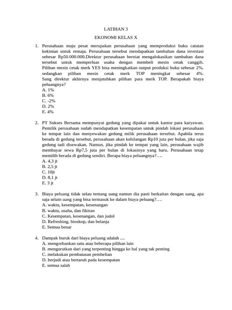 LATIHAN 3 Ekonomi Kelas X | PDF
