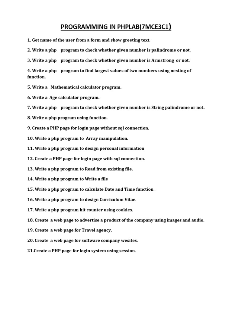 7MCE3P1-Programming in PHP Lab | PDF