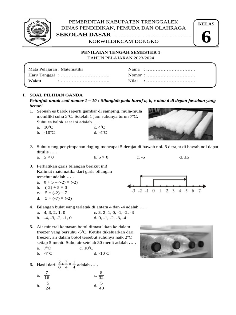 Soal PTS Ganjil Matematika Kelas 6 | PDF