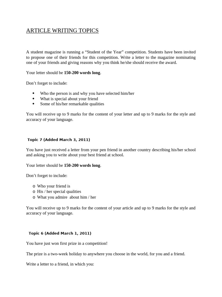 Article Writing Topics | PDF