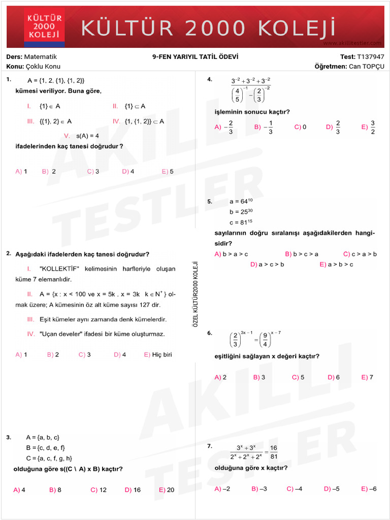 9fen Yariyil Tatil Odevi | PDF