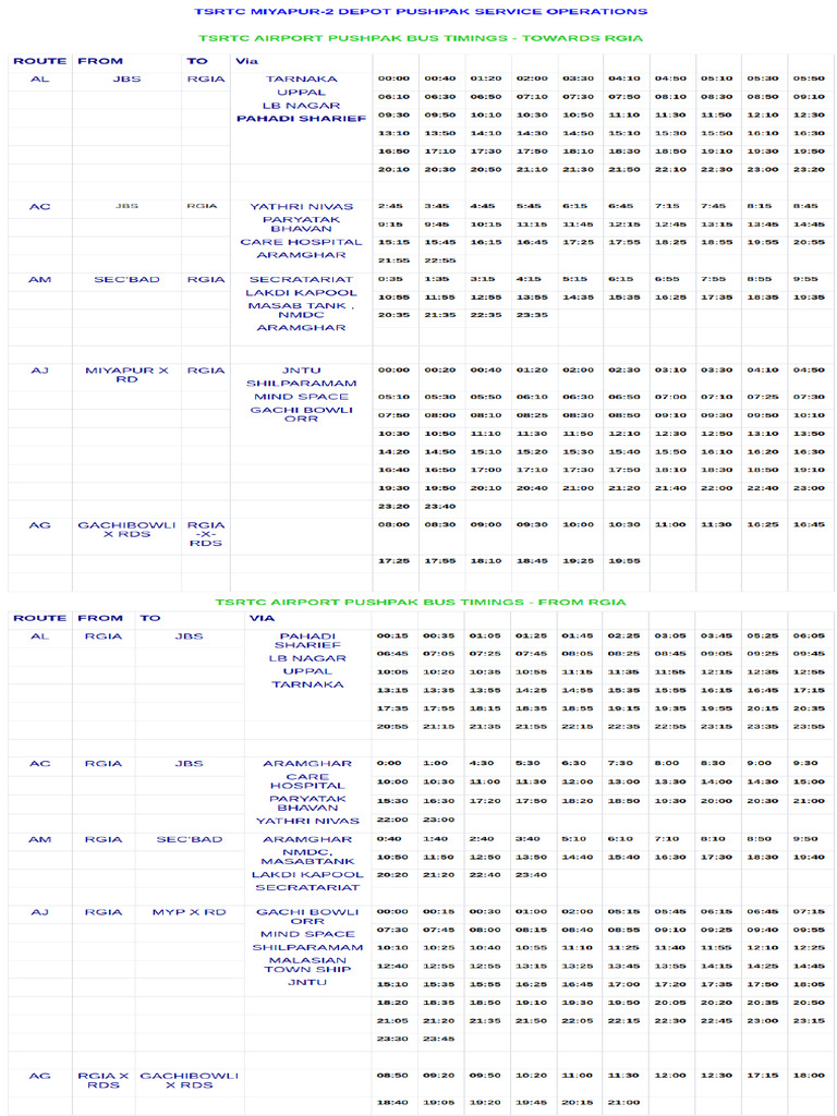 TSRTC Pushpak Buses Timings Pushpak Airport Liner Hyderabad-09!27!2024!01!57 - PM | PDF