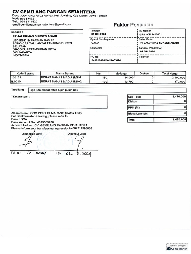 PT Jalurmas - Invoice GPS - CP 2410001 | PDF