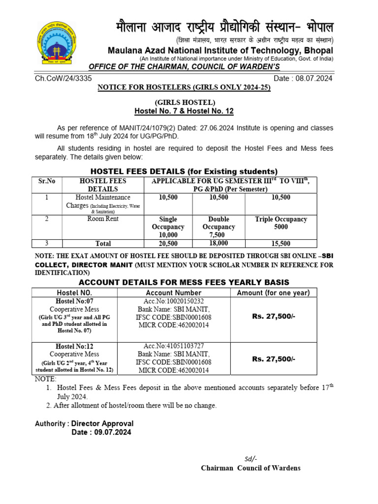 UG, PG and PHD Girls Hostel Allotment 2024-25 | PDF