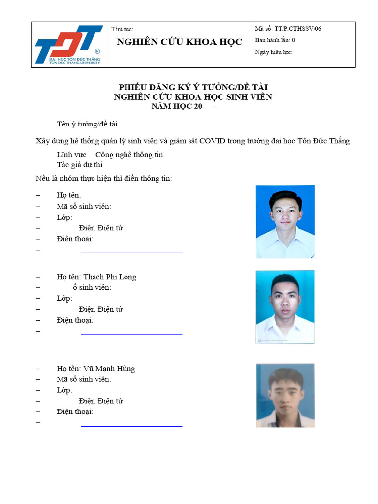 1+Phieu+Dang+Ky+y+Tuong+NCKHSV.+BM01 | PDF