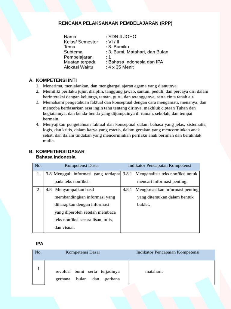 Rencana Pelaksanaan Pembelajaran | PDF