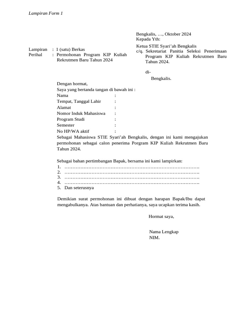 Format Pengajuan Beasiswa Kip Tahun 2024 | PDF