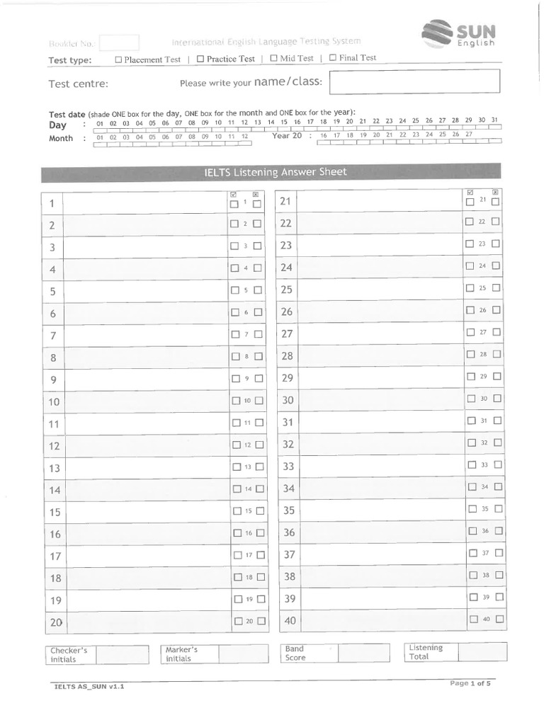 Answer Sheet IELTS | PDF