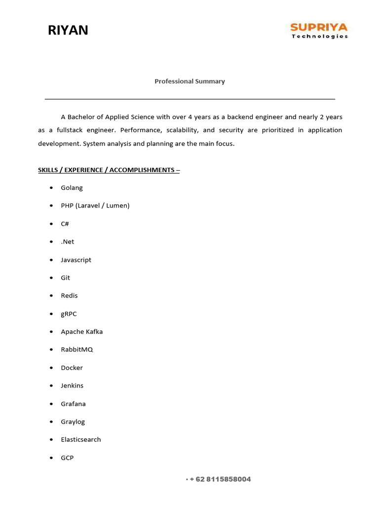 Supriya Technologies - Riyan Alfian - Backend Developer | PDF