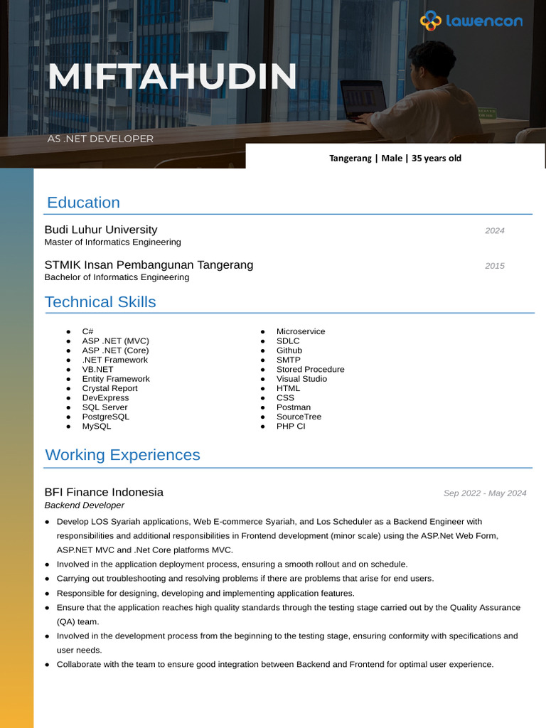 Miftahudin As Net Developer Lawencon Pdf