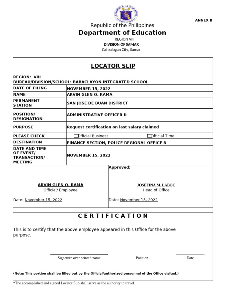 Locators Slip Travel Order | PDF Locators Slip Travel Order | PDF