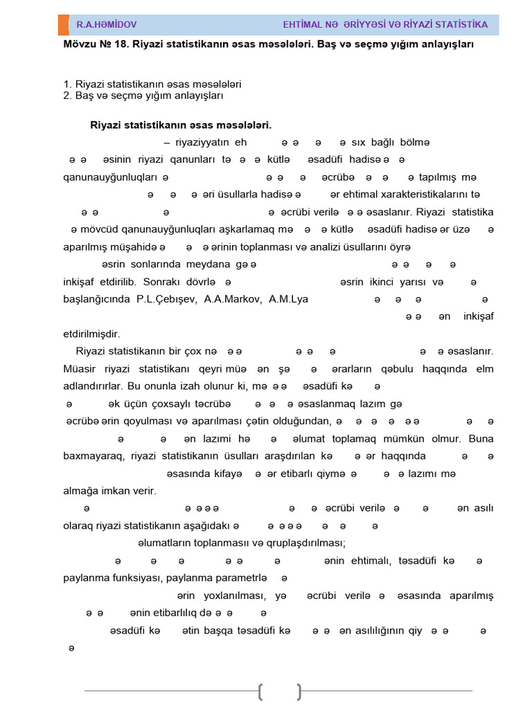 Ehtimal Nəz. VƏ Riyazi Statistika - 18-23-Mövzular | PDF