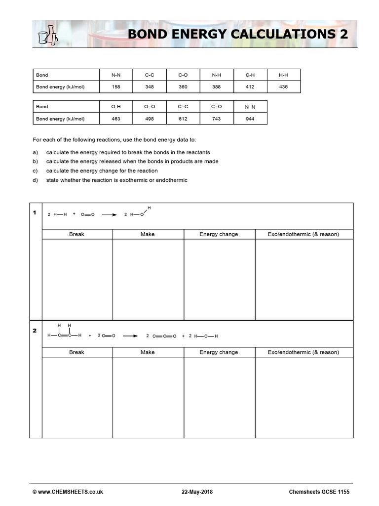 Bond Energies Chemsheet 2 | PDF