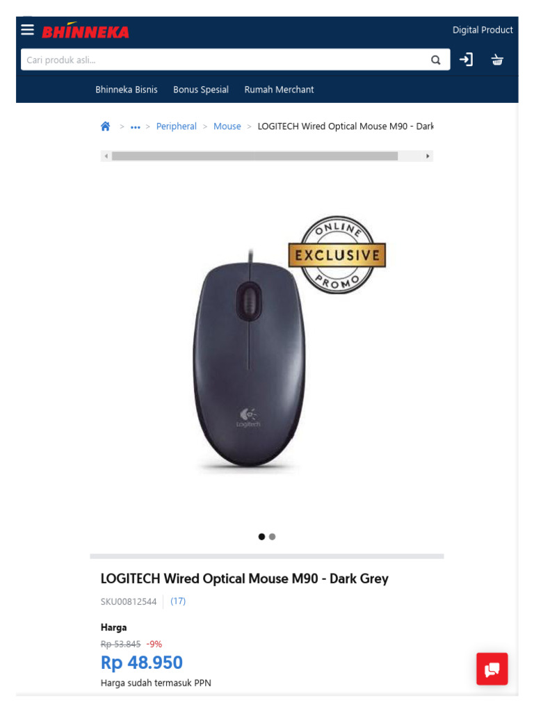 Daftar Harga LOGITECH Wired Optical Mouse M90 - Dark Grey - Bhinneka ...