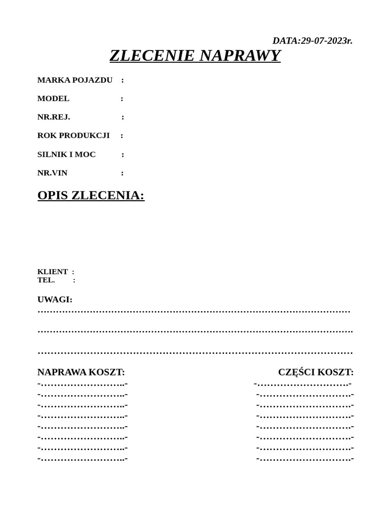 Zlecenie Naprawy | PDF