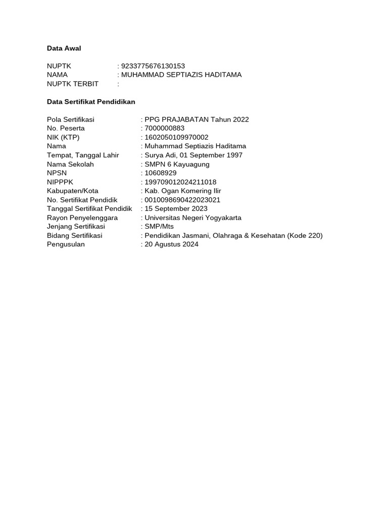 Data Pengajuan NRG | PDF