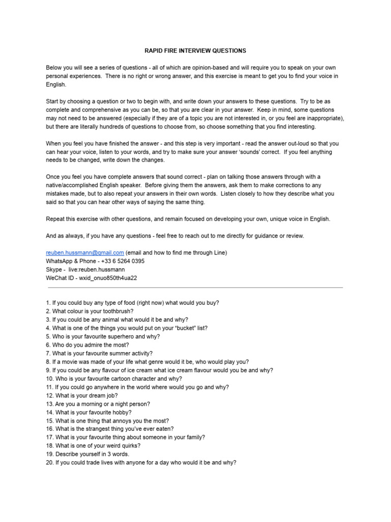 Rapid Fire Interview Questions | PDF