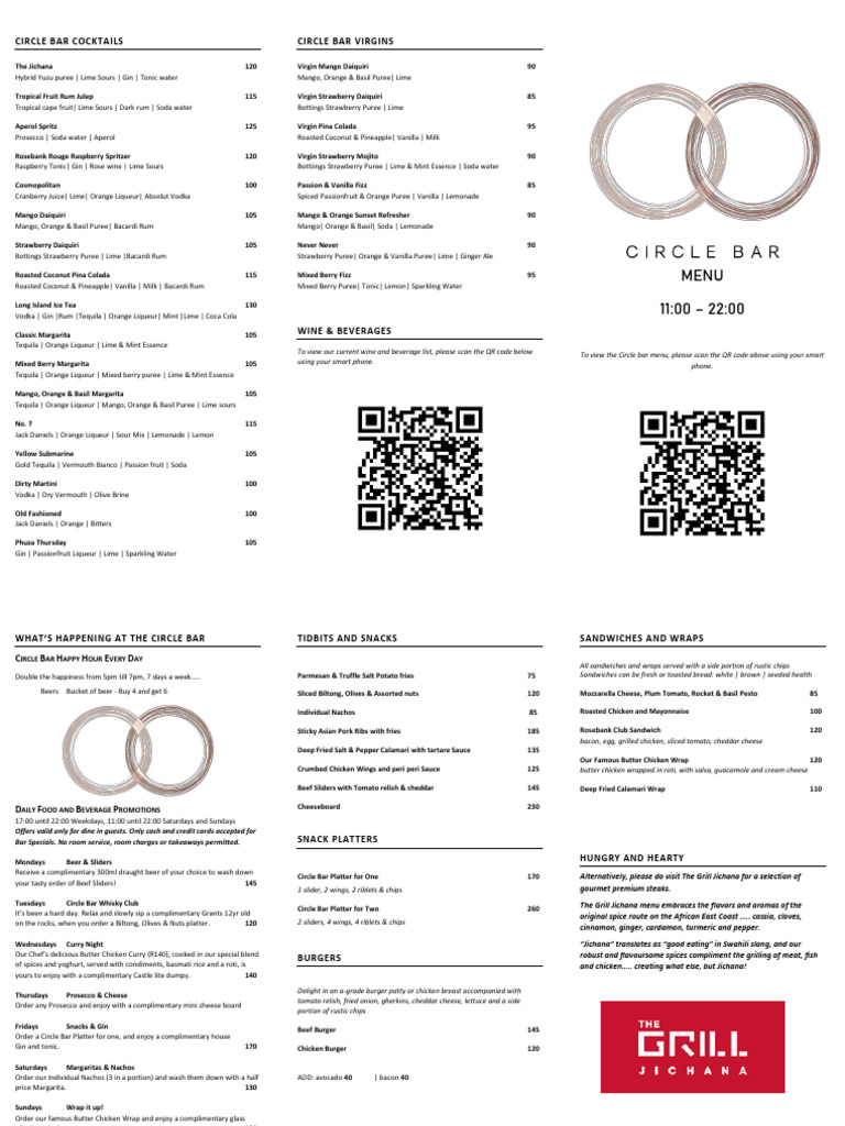 Ss Rosebank Circle Bar Menu 12 01 2024 | PDF