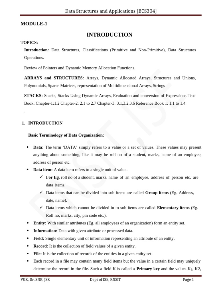 Bcs304 Dsa Module 1 | PDF