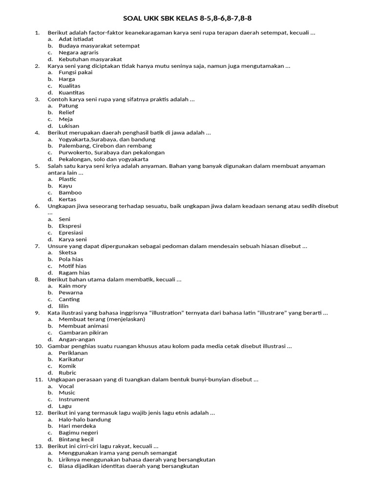 Soal Ukk SBK Kelas 8 | PDF